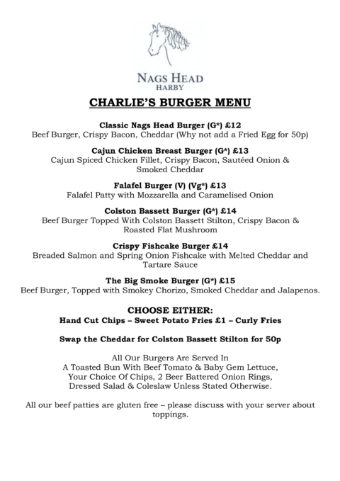 Menus | Nags Head Harby