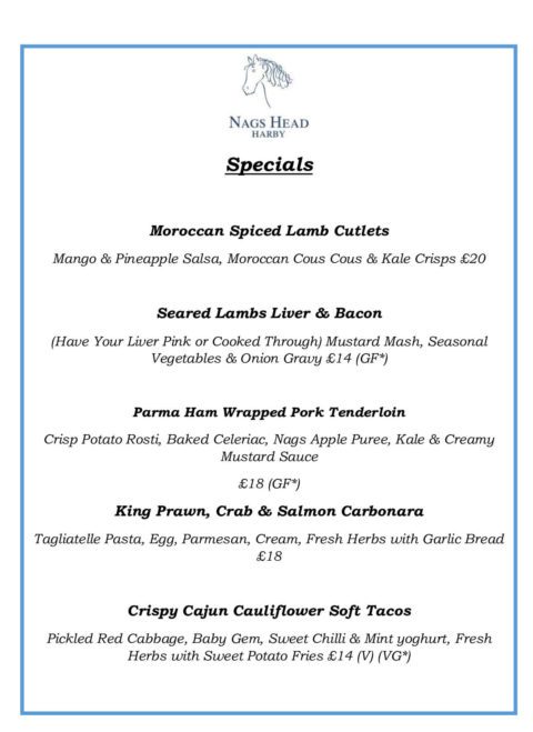 Menus | Nags Head Harby