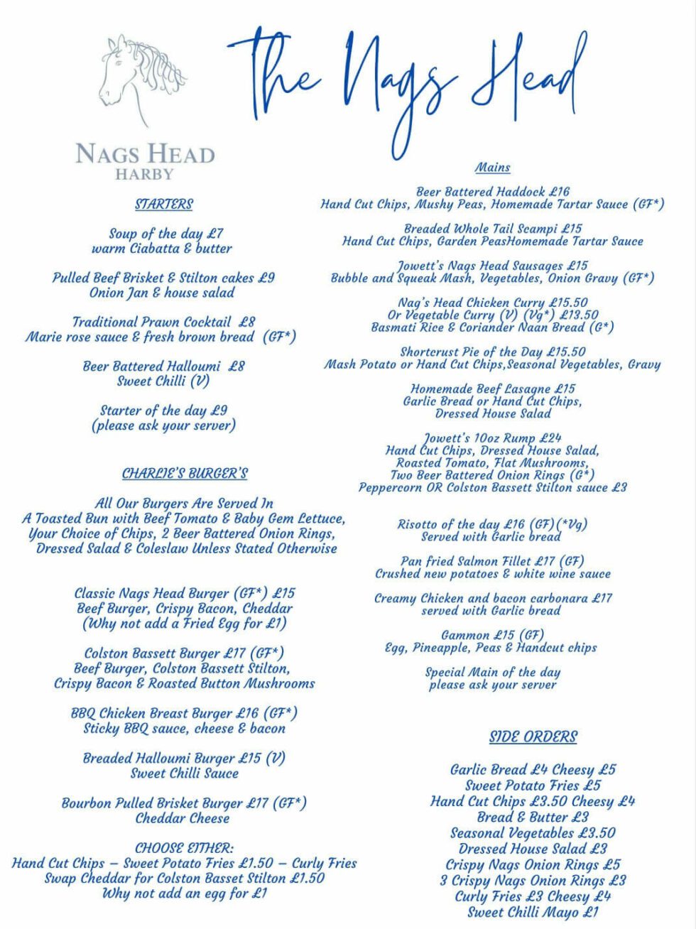 Menus | Nags Head Harby